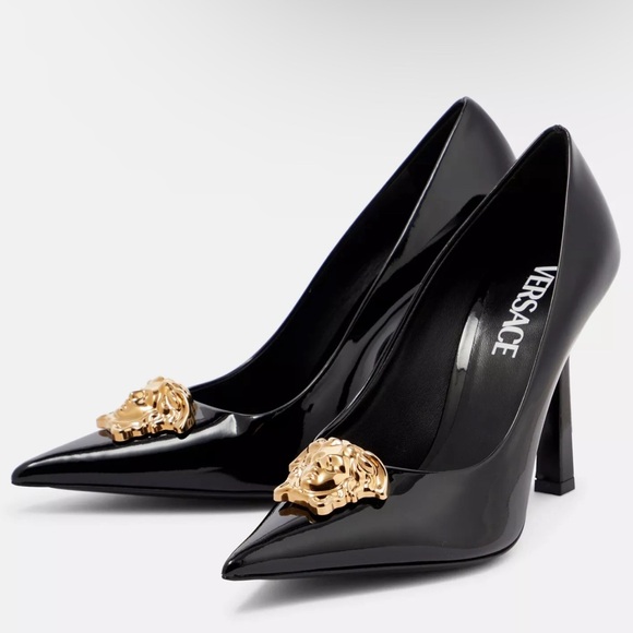 Versace | Shoes | Bnwt Versace La Medusa Gold Black Patent Leather ...